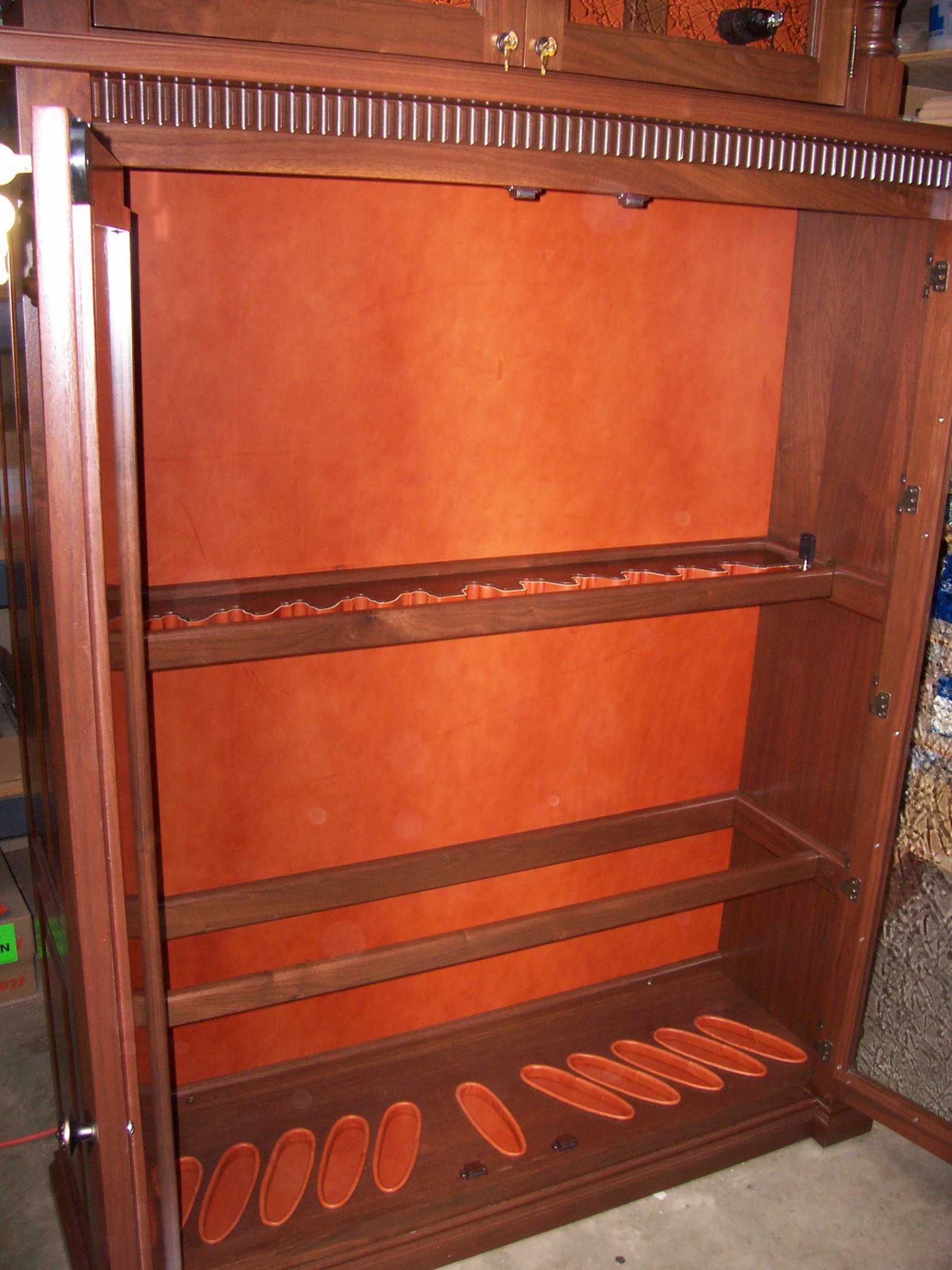Shanahan pistol diplay over floor long gun Amish Custom Gun Cabinets Shanahan pistol diplay over floor long gun Amish Custom Gun Cabinets